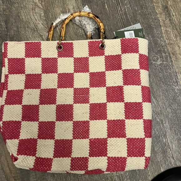 Myra Bag | Bags | Myra Bag Red And Cream Checkered Tote With Bamboo ...